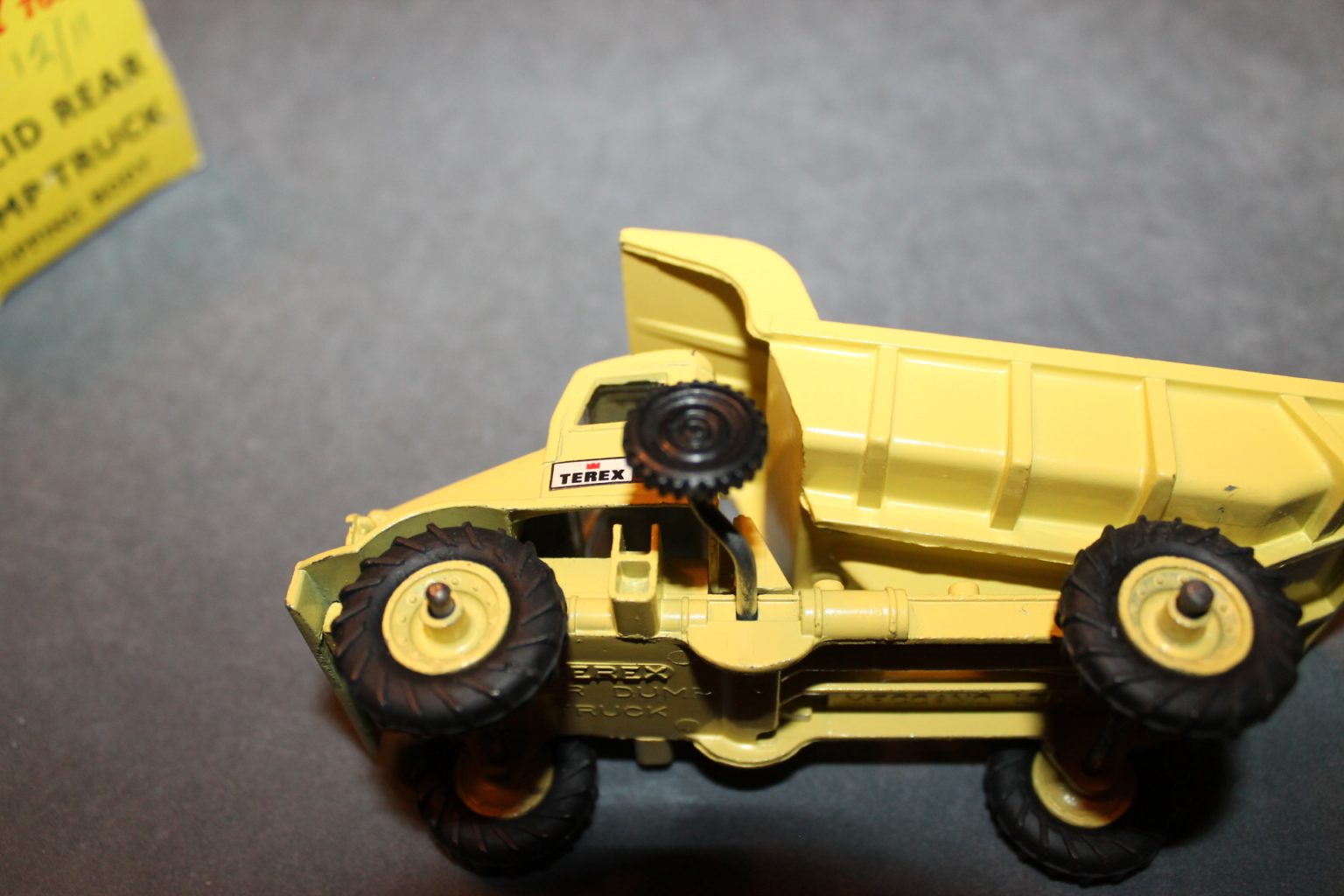 Dinky Toys 965 Terex Rear Dumper Truck with black wind up wheel - Diecast