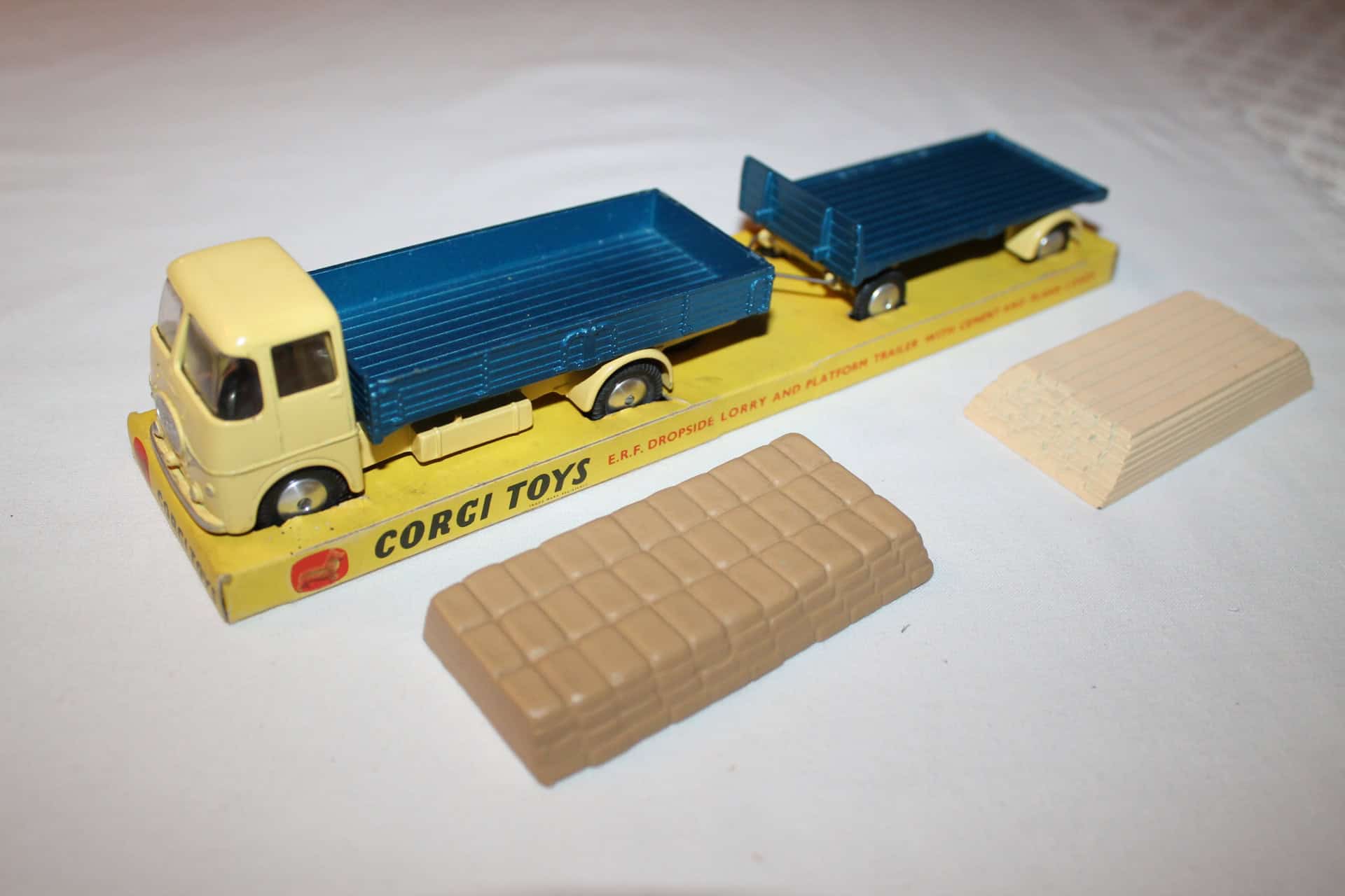 Corgi 11 E.R.F Dropside Lorry and Trailer with loads.